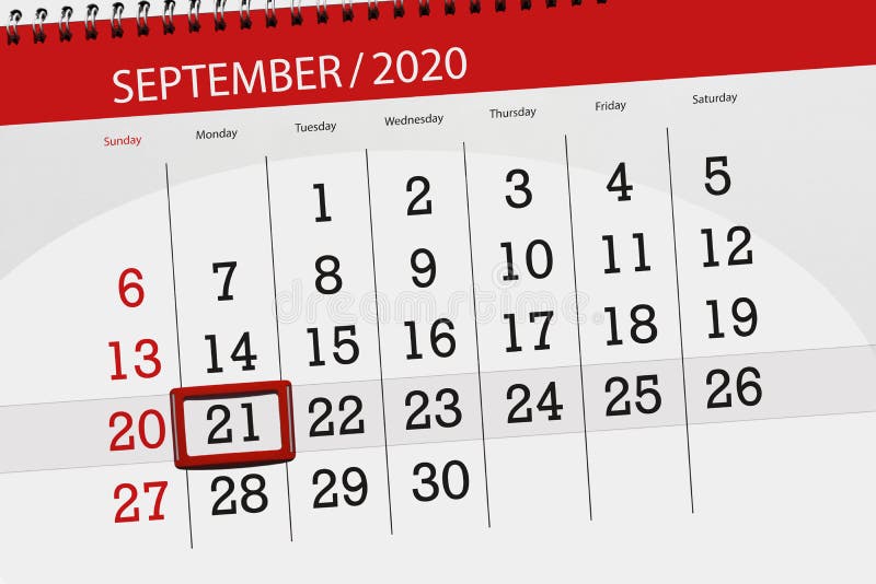 Calendar Planner for the Month September 2020, Deadline Day, 21, Monday ...