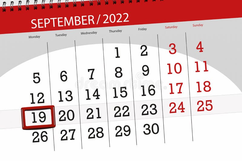 Calendar Planner for the Month September 2022, Deadline Day, 19, Monday ...