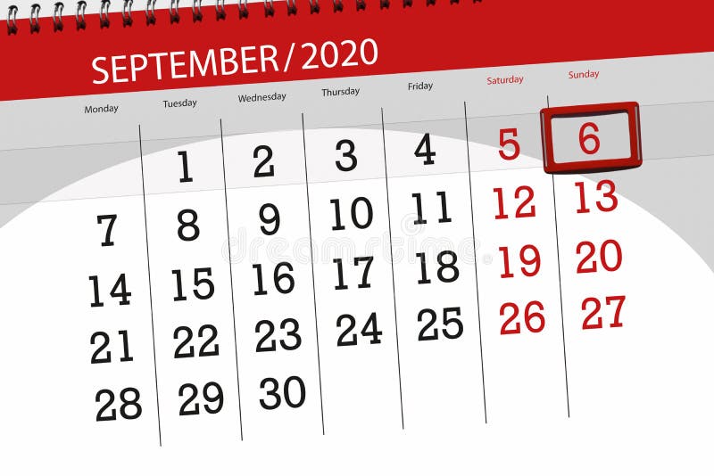 Calendar Planner for the Month September 2020, Deadline Day, 6, Sunday ...