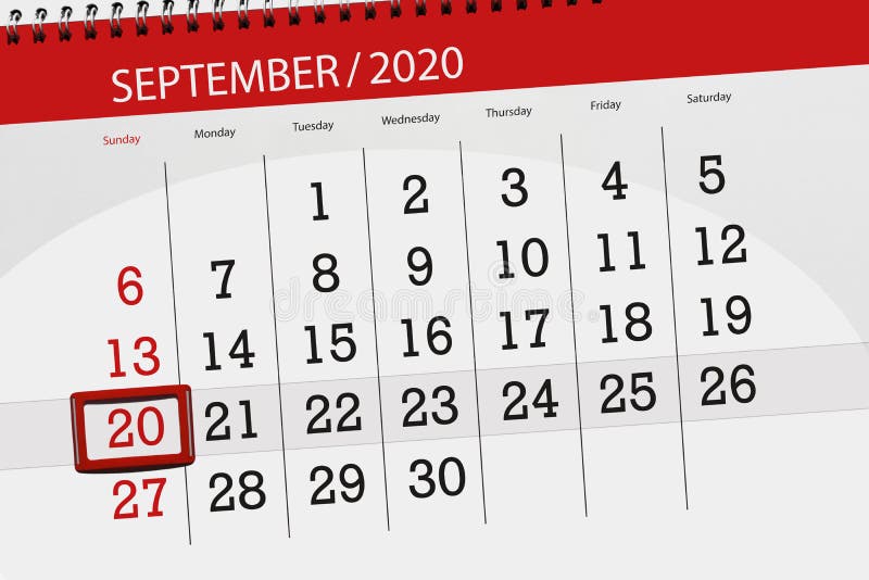 Calendar Planner for the Month September 2020, Deadline Day, 20, Sunday ...