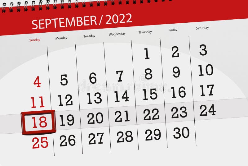 Calendar Planner for the Month September 2022, Deadline Day, 18, Sunday ...