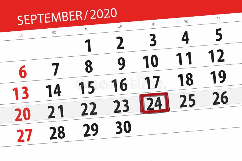 Calendar Planner for the Month September 2020, Deadline Day, 24 ...