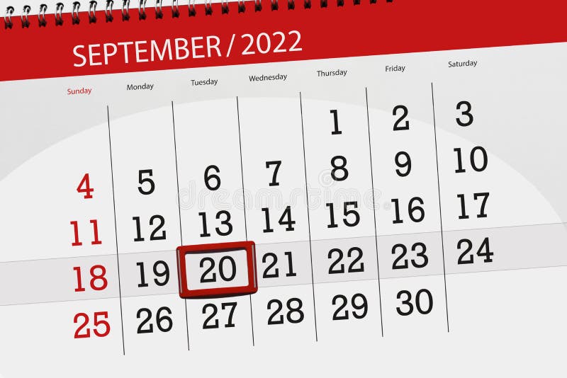Calendar Planner for the Month September 2022, Deadline Day, 20 ...