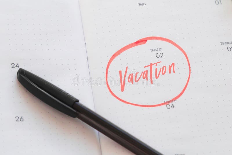 Calendar Planner Notebook with Vacation Date Marked and Circled with ...