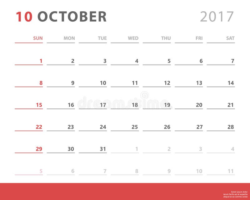 Calendar Planner 2017 October, Week Starts Sunday, Vector Design ...