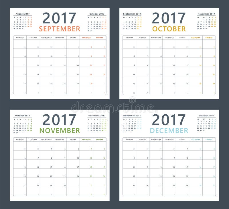 Calendar Planner 2017 on September, October, November and December ...