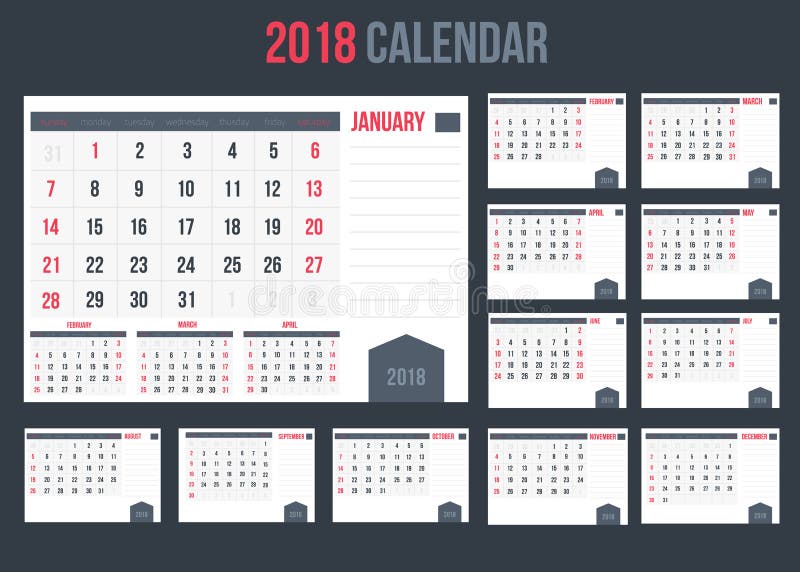 Calendar with Planner or Space for Notes 2018, Landscape View Stock ...