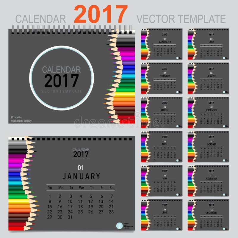 2017 Calendar Planner, Vector Design Template. Set of 12 Months Stock ...