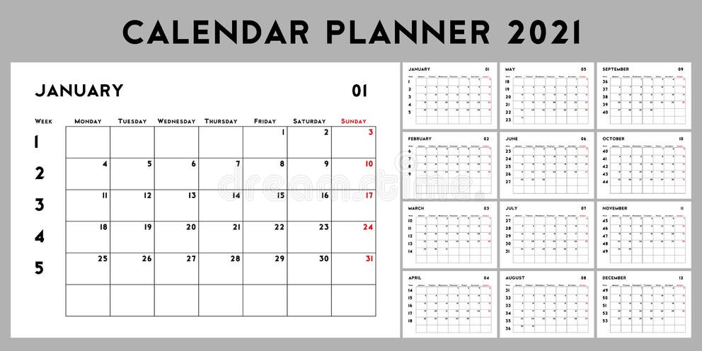 2021 Calendar Planner with Week Numbers, Basic Design Template Stock ...
