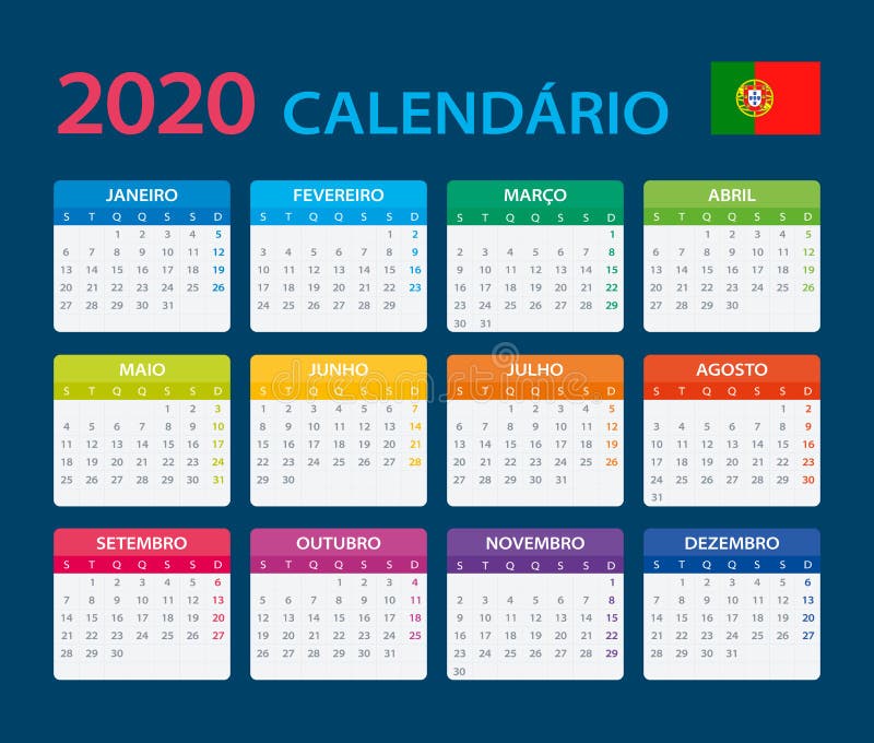 2020 Calendar Portuguese - Vector Illustration Stock Illustration ...