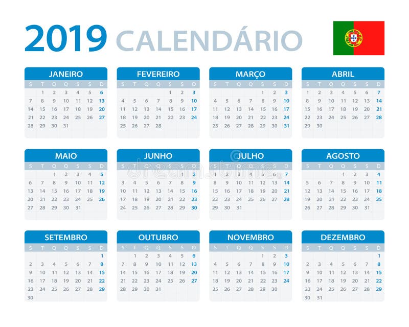 Calendar 2019 - Portuguese Version Stock Illustration - Illustration of ...