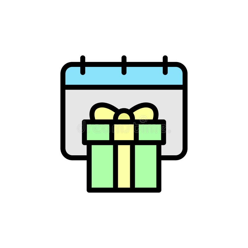 Calendar, Present, Gift, Box Icon. Simple Color with Outline Vector ...