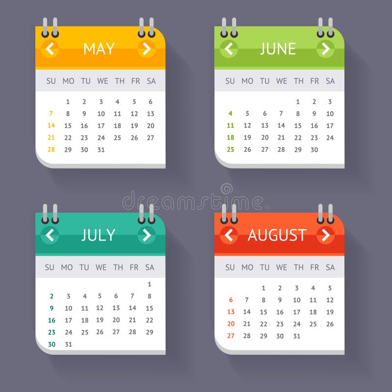 Vector Calendar Icon Set Flat Design Stock Vector - Illustration of ...