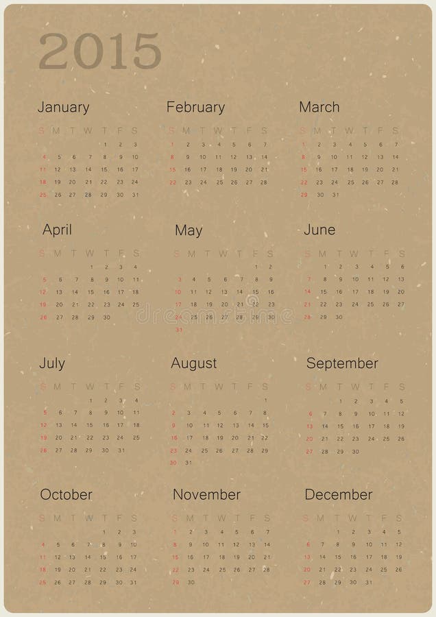 Calendar 2015 on Recycled Paper Texture, Stock Illustration ...
