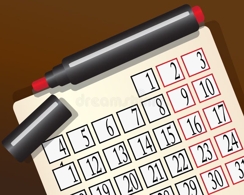 Calendar and a red marker stock illustration. Illustration of chart ...