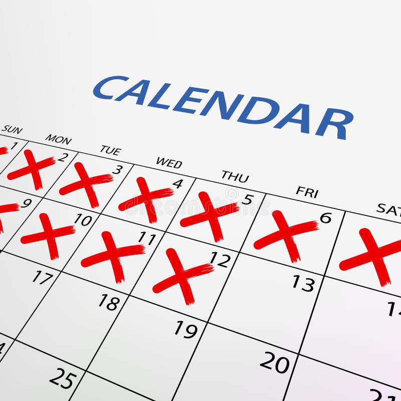 Calendar with Red Marks. Stock . Stock Vector - Illustration of square ...
