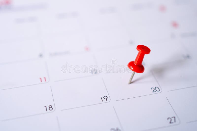 A Red Pin on the Event Calendar.background, Close Up, Time Stock Photo ...