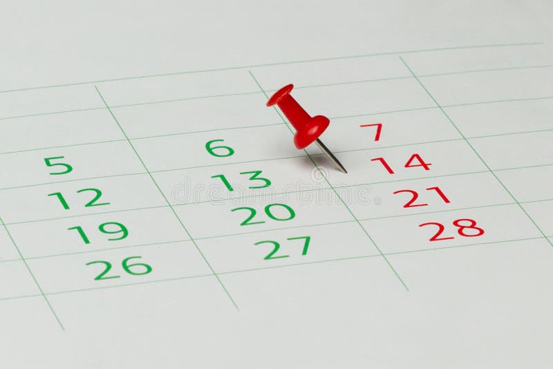 Calendar with push pin stock photo. Image of month, organizer - 158815080