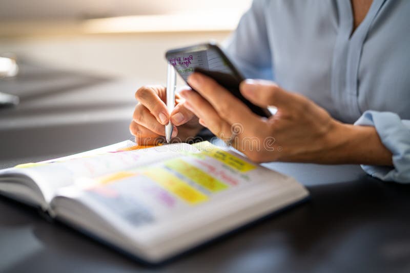 Calendar Schedule Plan in Paper and Stock Image - Image of smartphone ...