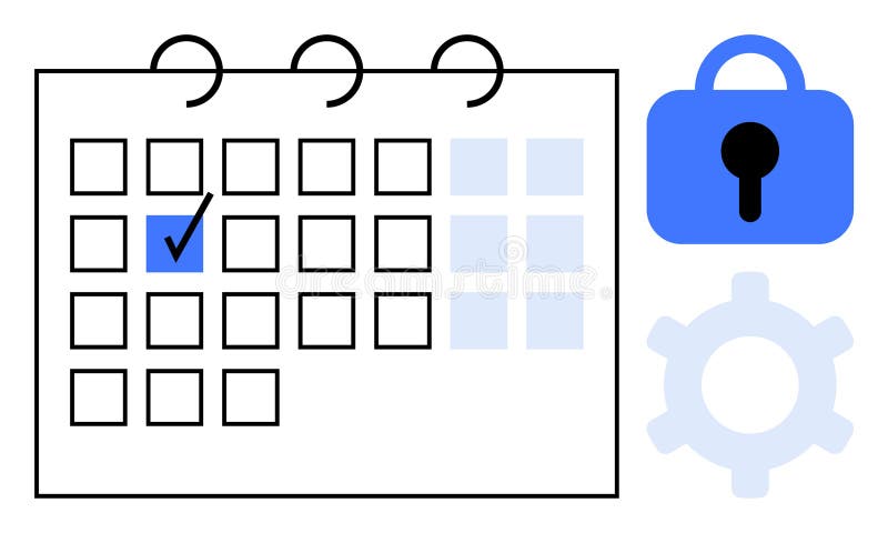 Calendar with Security and Settings Symbols Emphasizing Scheduled Task ...