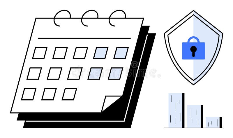 Calendar with Security Shield and Bar Chart Representing Planning ...