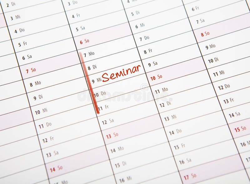 Calendar seminar stock photo. Image of business, paper - 65185950