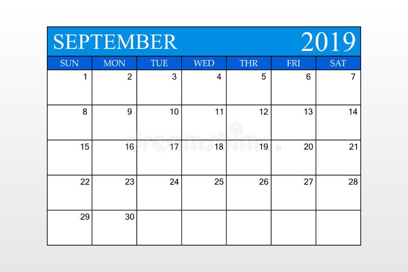2019 Calendar, September, Blue Theme, Schedule Planner, Organizer ...