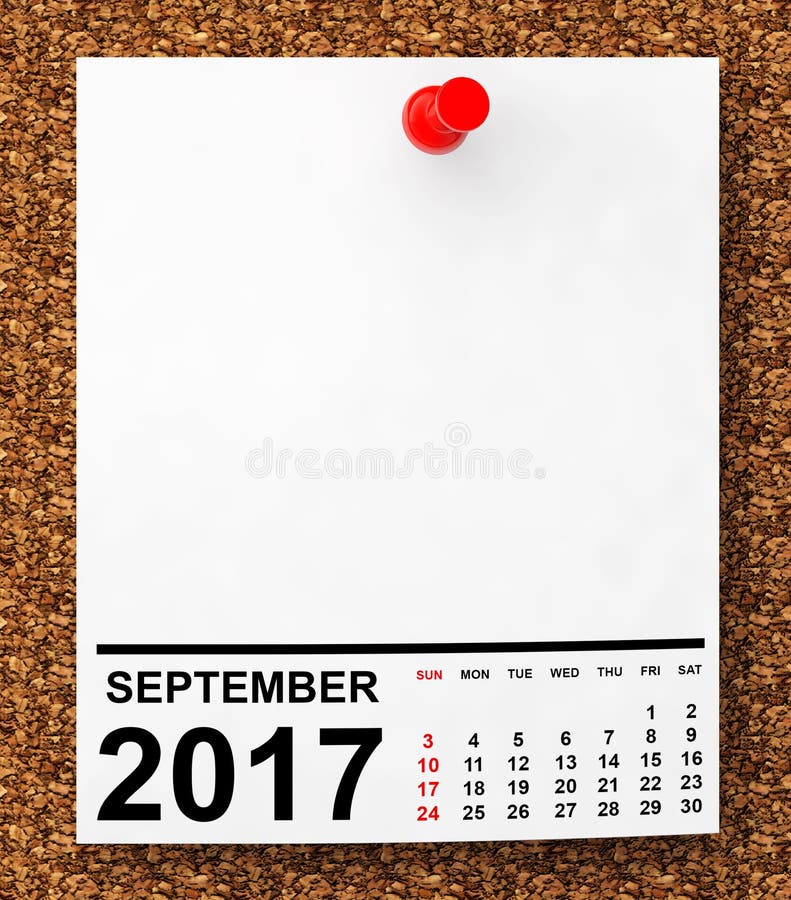 Calendar September 2017. 3d Rendering Stock Illustration - Illustration ...