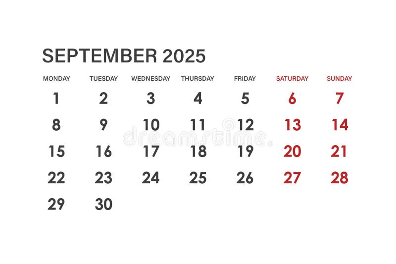 Calendar for September 2025. the Week Starts on Monday. Stock Vector ...