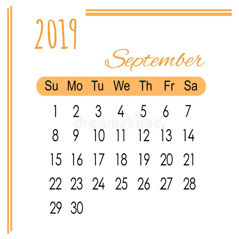 Calendar September 2019 on White Background Stock Vector - Illustration ...