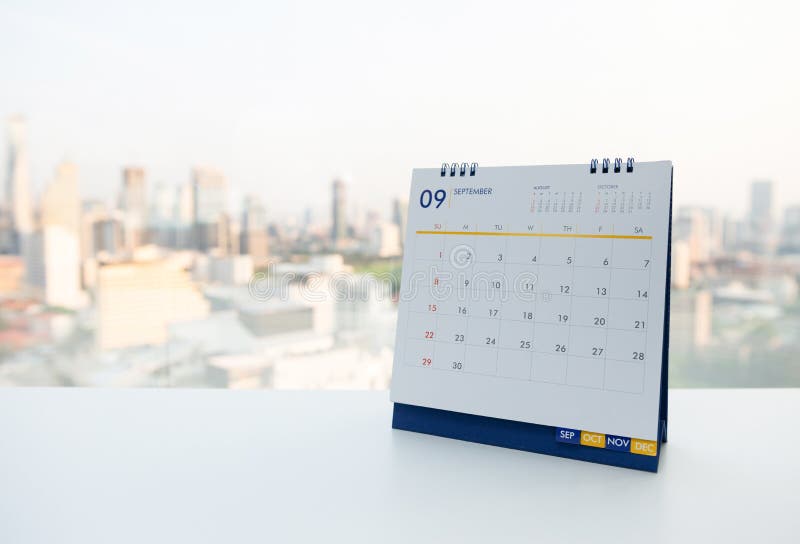 Calendar of September on White Table with City View Background Stock ...