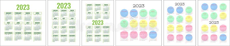 Calendar 2023 Set. Colorful English Square Calender Collection Stock ...