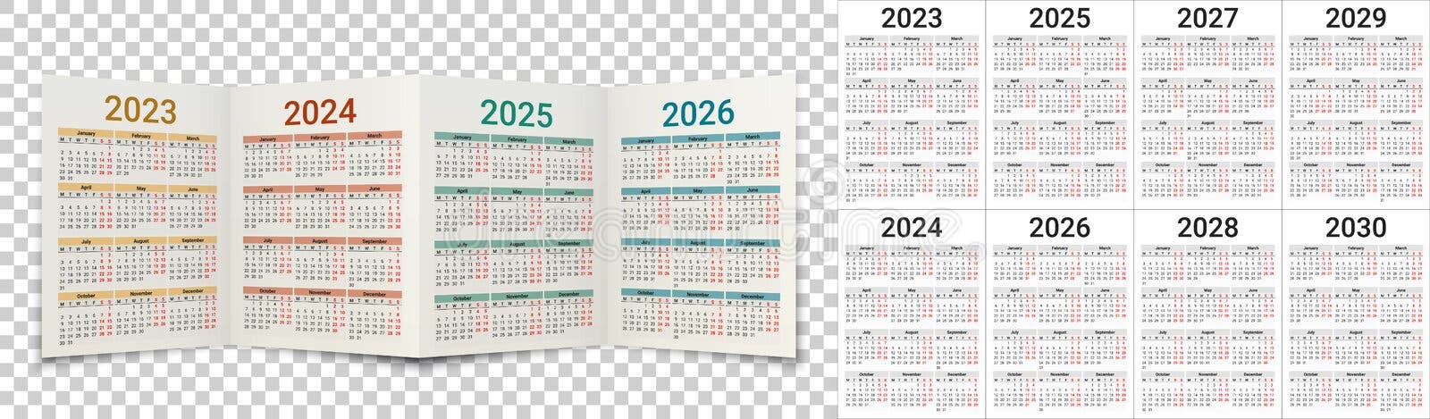 2023 To 2026 English Calendar Layout Vector Stock Vector - Illustration ...