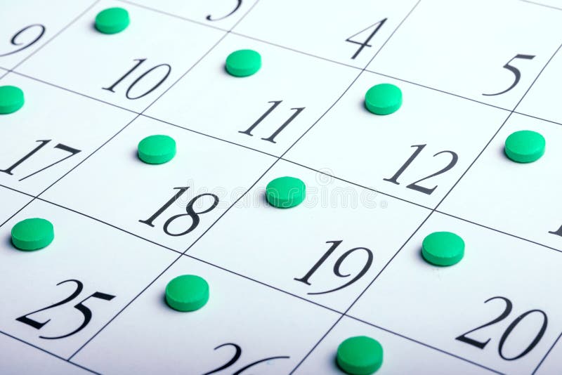 Calendar Sheet at an Angle on Which the Tablets are on Each Date Stock ...