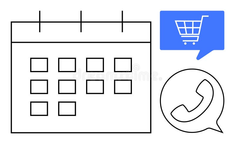 Calendar with Shopping Cart and Phone Icons Representing Scheduling, E ...