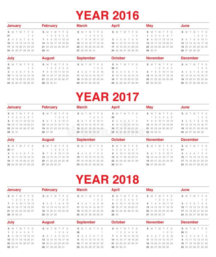 Calendar 2016 2017 2018 2019 2020 Stock Vector - Illustration of month ...