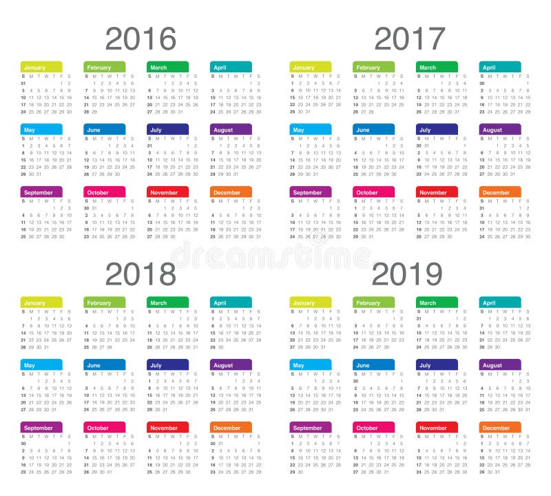 Calender 2015 2016 2017 2018 2019 2020 Stock Vector - Illustration of ...