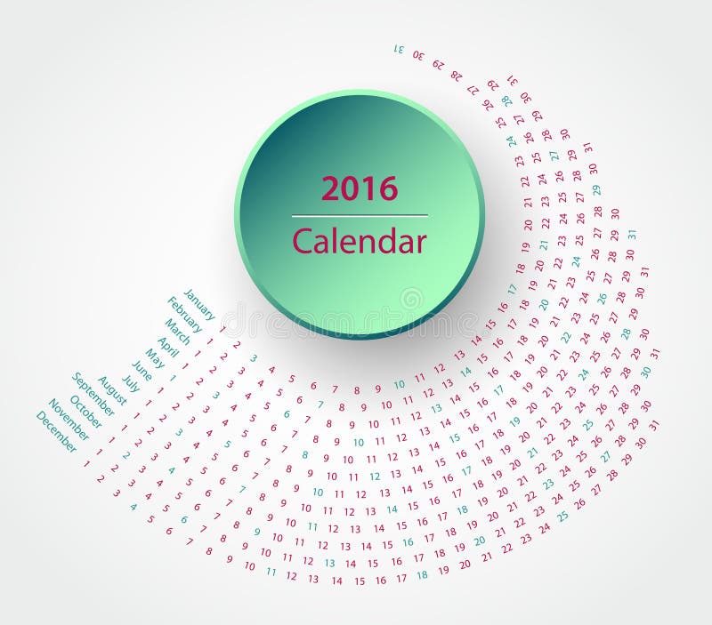 Colorful Round Calendar for 2016 Year. Stock Vector - Illustration of ...
