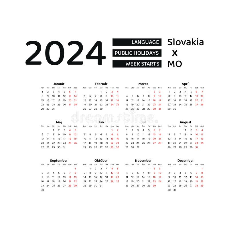 Calendar 2024 Slovak Language with Slovakia Public Holidays. Week ... Calendar 2024 Slovak Language with Slovakia Public Holidays. Week ...
