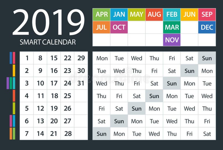 2019 Calendar Smart - Vector Illustration. Template. Mock Up. Stock ...