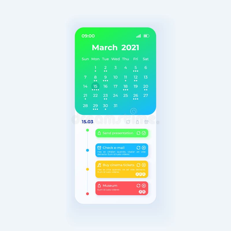 Calendar Smartphone Interface Vector Template Stock Vector ...