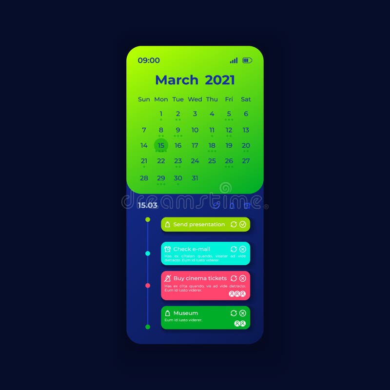 Calendar Smartphone Interface Vector Template Stock Vector ...