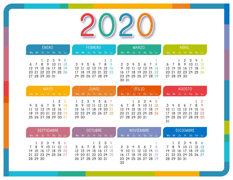 2020 Spanish Calendar. Vector Illustration. Template Year Planner Stock ...