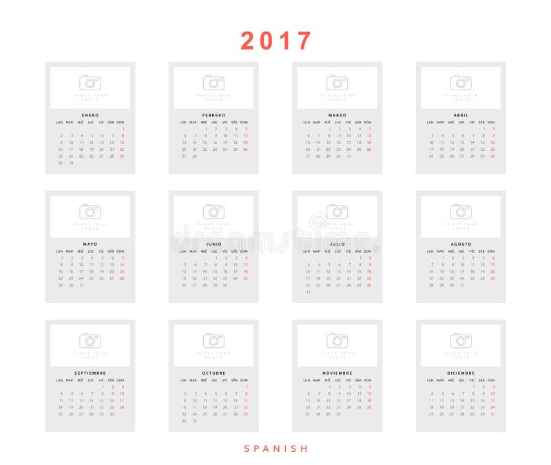 Calendar 2017 in Spanish. Week Starts from Monday Stock Vector ...