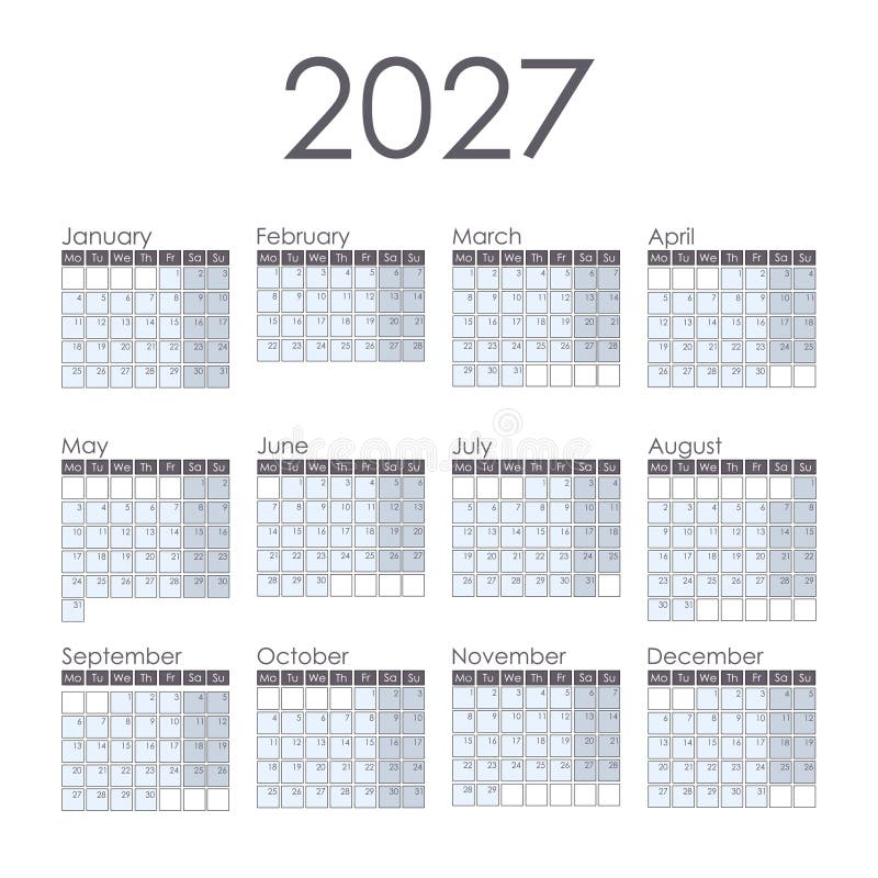 Calendar 2027 stock vector. Illustration of annual, blue - 366153660