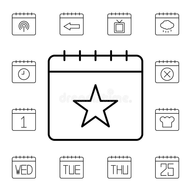 Calendar with Star Icon. Schedule Icon Isolated on White Background ...
