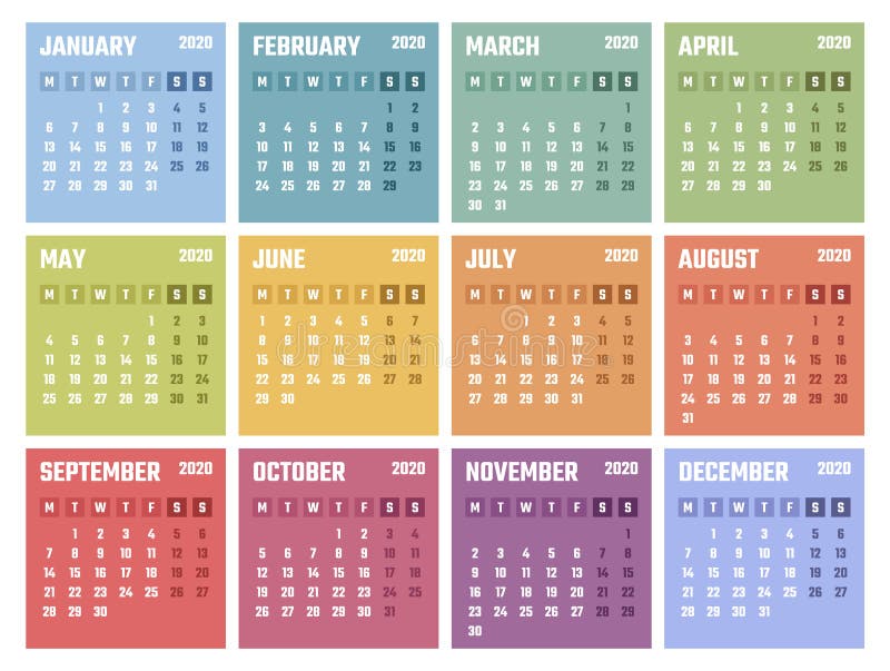 Calendar for 2020 Starts Monday, Vector Calendar Design 2020 Year Stock ...