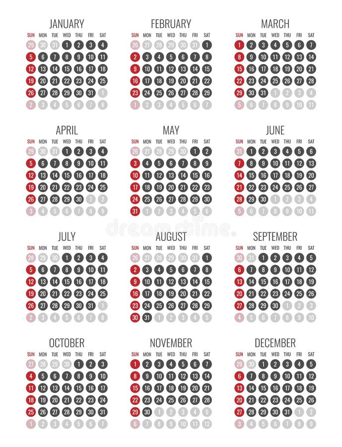 Calendar for 2020 Starts Sunday, Vector Calendar Design 2020 Year Stock ...
