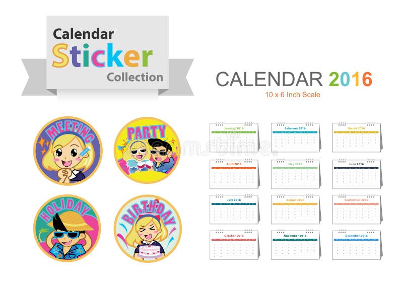 Calendar 2016 Sticker Theme Collection Stock Illustration ...