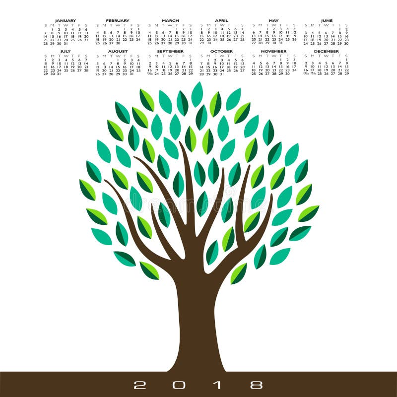 A 2018 Calendar with a Stylized Abstract Tree Stock Vector ...